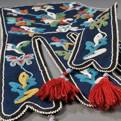 Bag; Tlingit, Octopus, Beaded Cloth, Floral Design, 19 inch.