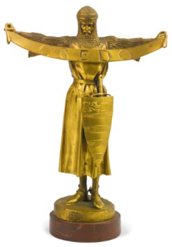 Bronze Sculpture; Fremiet (Emmanuel), signed, Warrior with Banner ...