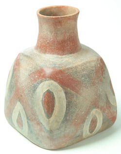 Pottery; Quapaw, Bottle, Square, Circle Designs, 9 inch.