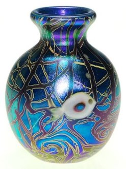 Art Glass; Lundberg Studios, Cantor (Mark), Vase, Fish & Aquatic Plants ...