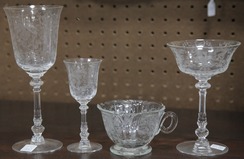 Heisey Glass; Tableware, Orchid Pattern, Stems & Serving Items, 72 Pieces.