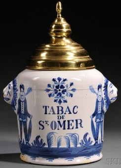 Delft Pottery; Dutch, Tobacco Jar, Inscribed Tabac St Omer, Turks ...
