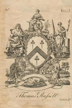 Bookplate; Engraved, Callender (Joseph) signed, Allegorical, for Thomas ...