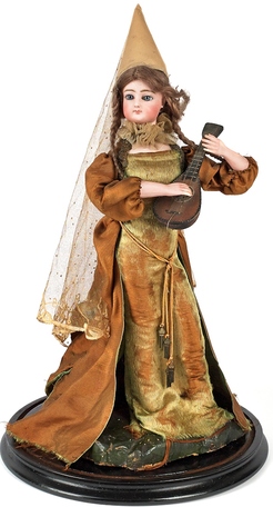 Automaton; Lady Playing Mandolin, Rock Base, 18 inch.