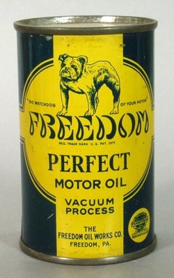 Tin Bank; Freedom Perfect Motor Oil, Oil Can.
