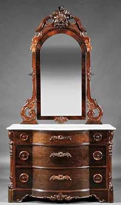 Furniture: Dresser; Victorian, Rococo Revival, Rosewood, Arched Mirror ...