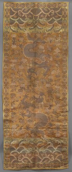 Fabric Panel; Chinese, Ming Dynasty, Imperial, Brocade, 2 Dragons ...