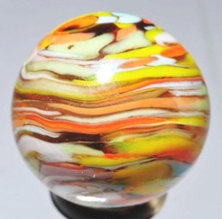 Marble; Christensen Agate Co, Guinea, Orange/Green/Yellow/Blue.