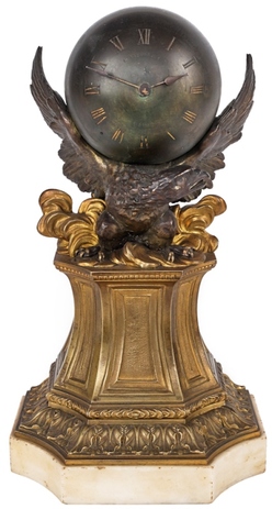 Shelf Clock; Vittoz Paris, Bronze, Eagle on Plinth, 15 inch.