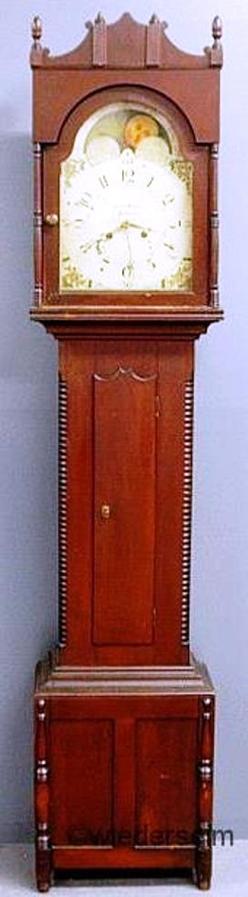 Tall Case Clock; Pennsylvania, Sheraton, Guthart (Jacob), Cherry, Arched Gallery, Moon Phase, 8 ...