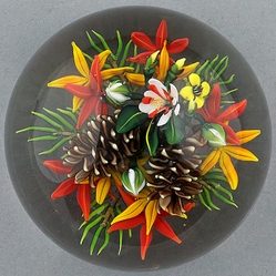 Paperweight; Rosenfeld (Ken), Pine Cone & Floral, signed, 3 inch.