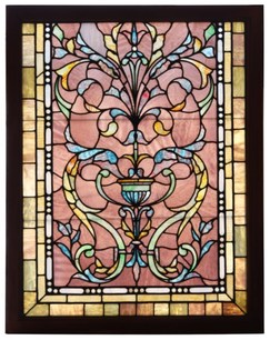 Stained Glass; Window, Arched, Urn with Swirling Filigree, Brickwork ...