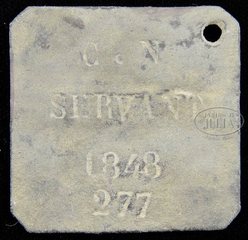 Slave Tag; Charleston Servant, 1848, No 277.