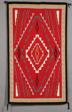 Weaving; Navajo, Ganado, Begay (Mary), Central Concentric Stepped ...