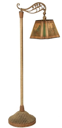 Floor Lamp; Vintage, Wicker, Gooseneck, Paper Shade with Oriental ...