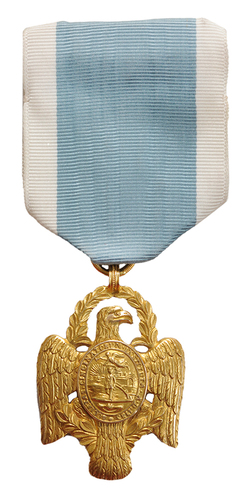 Medal; Order of the Cincinnati, Cast Gold Eagle, Blue & White Ribbon.