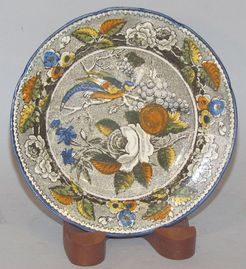 Salopian; Toddy Plate, Birds, Fruits & Floral, Transferware, 5 inch.
