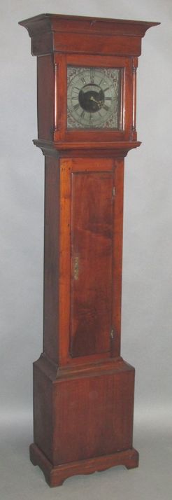 Tall Case Clock; Pennsylvania, Hoff (George), Walnut, Flat Top, Iron Dial, Pewter Spandrels, 1 ...