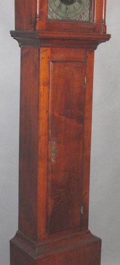Tall Case Clock; Pennsylvania, Hoff (George), Walnut, Flat Top, Iron Dial, Pewter Spandrels, 1 ...