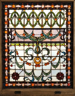 Stained Glass; Window (2), Mosaic, Sprite Figure, Jewels & Swags, 55 inch.