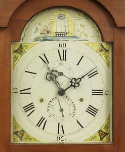 Tall Case Clock; Ohio, Federal, Watson (Luman), Cherry, Broken Arch, Elijah Warner Case, 97 inch.
