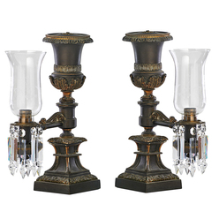 Argand Lamp (2); Messenger, Urn on Pedestal, Single Arm, Glass Shades ...