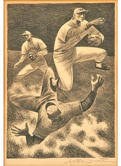 Martin, Fletcher; Lithograph, signed, Double Play, 13 inch.