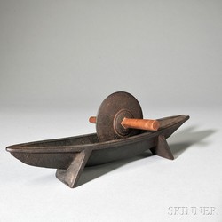 Herb Grinder; Roller Wheel & Trough, Cast Iron, 10 inch.