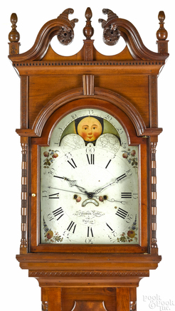 Tall Case Clock; Pennsylvania, Chippendale, Parke (Solomon), Cherry, Broken Arch, Painted Face ...