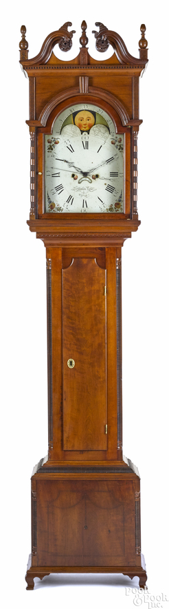 Tall Case Clock; Pennsylvania, Chippendale, Parke (Solomon), Cherry, Broken Arch, Painted Face ...