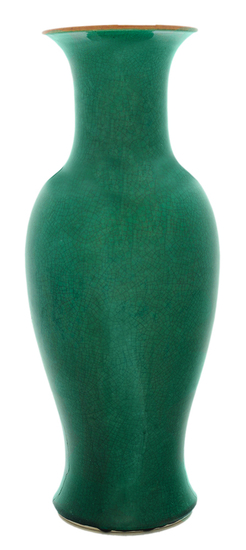 Pottery; Chinese, Transitional, Vase, Baluster, Dark Apple Green Glaze ...