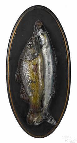 Art Glass; Atterbury, Fish Plaque (2), Reverse Painted Glass, 14 inch.