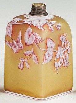 Perfume Bottle; Webb Glass, Flowers & Butterfly, 6 inch.