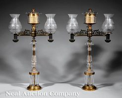 Argand Lamp (2); Regency, Cut Crystal & Gilt Bronze, Palm & Diamond ...