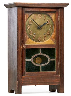 Mantel Clock; Arts & Crafts, Stickley (Gustav), Elm, Copper Dial ...