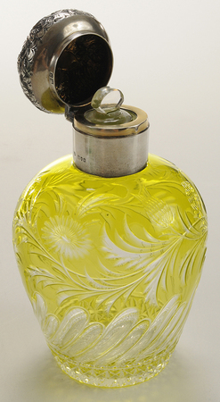 Perfume Bottle; Stevens & Williams, Cased, Flowers & Buds, Yellow over ...