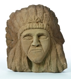Folk Carving; Reed (Ernest 'Popeye'), Indian Bust, Sandstone, 10 inch.