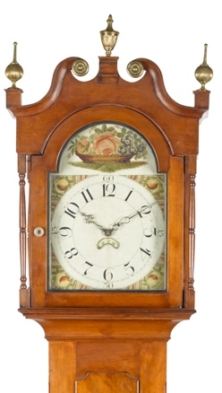Tall Case Clock; Pennsylvania, Sheraton, Cherry, Broken Arch, Painted Dial, 30 Hour, Cope ...