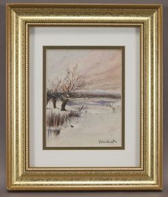 Hurd, Peter; Watercolor Painting, signed, Winter Landscape.