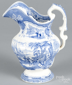Transferware-Blue; Pitcher, Palestine Pattern, 10 inch.