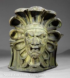 Architectural Decoration; Mask, Beau Arts, Copper Aztec Style ...