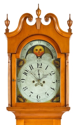 Tall Case Clock; Pennsylvania, Federal, Cherry, Broken Arch, Painted Face, Moon Phase, 30 Hour ...