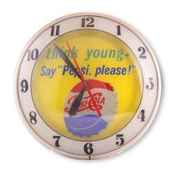 Advertising Clock; Pepsi-Cola, Double Bubble, Think Young, Say Pepsi ...