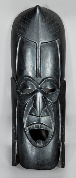 Carving; Indonesian, Sumatra, Mask, Batak Ceremonial, Carved Wood, 32 inch.