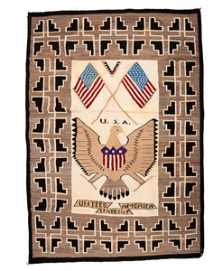 Weaving; Navajo, Pictorial, Crossed American Flags, Eagle & Banner, 85 ...