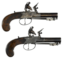 Pistol (2); Nock (Henry), Flintlock, Screw Barrel, Spring Loaded ...