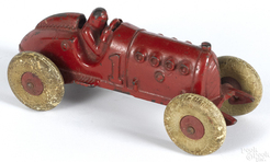 Toy Car; Hubley, Racer No 1, Red, Cast Iron, 8 inch.