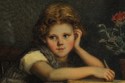 Rappard, Josine; Watercolor Painting, signed JR, Lily's Lesson, 13 inch.