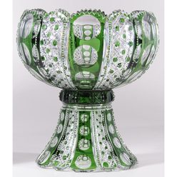Dorflinger Glass; Punch Bowl & Cups, Ladle, Montrose Pattern, Green Cut ...