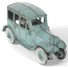 Toy Car; Kenton, Sedan, Cast Iron, Light Blue, Driver, 5 inch.